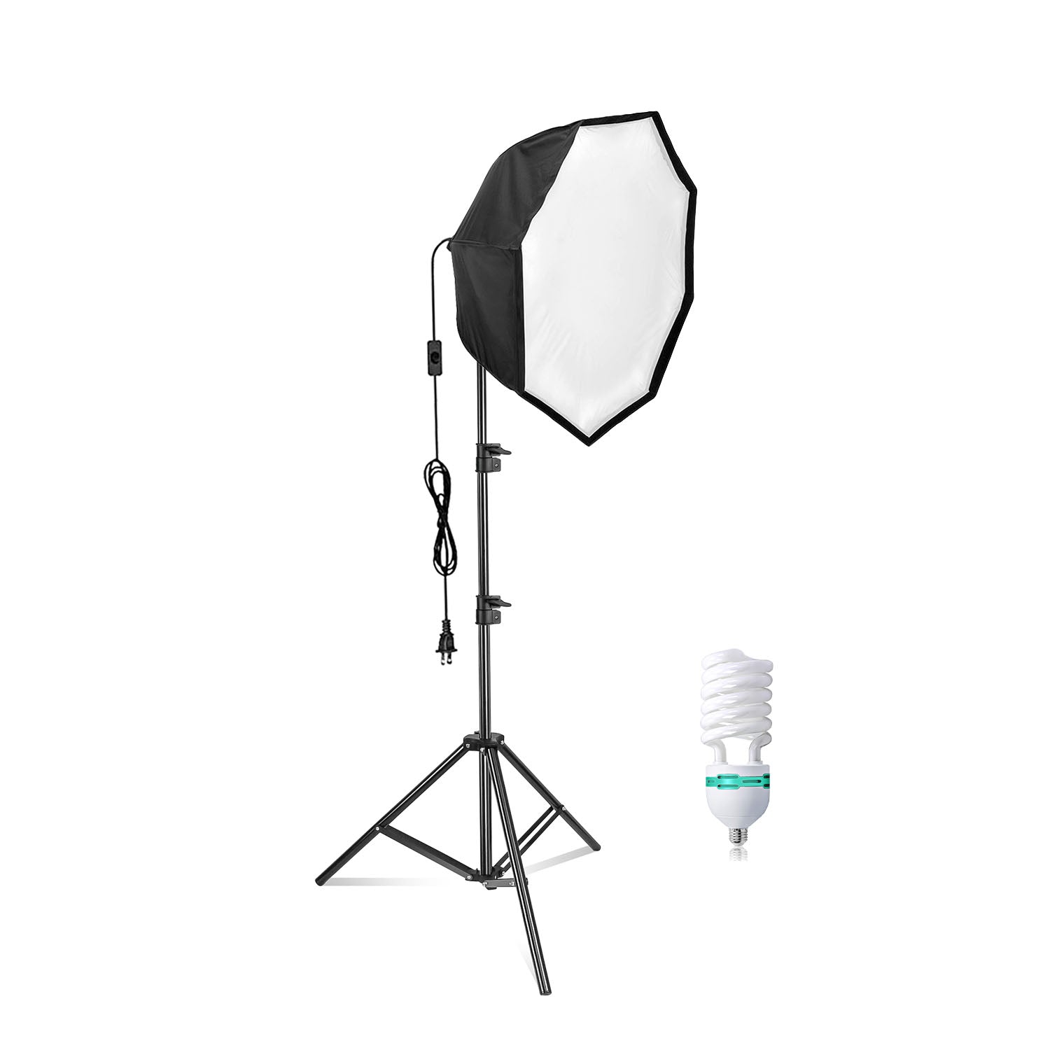 Black/Silver Octagonal Softbox with Single Bulb Socket Kit (26 inch ...